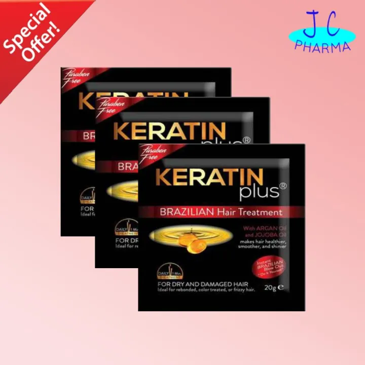 (3 sachets) KERATIN PLUS Brazilian Hair Treatment w/ Argan Oil &Jojoba ...