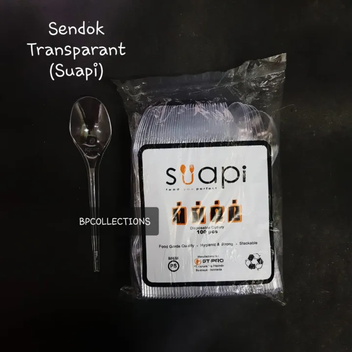 1 PAK 100pcs SUAPI Sendok Makan Plastik Bening Transparan atau Garpu ...