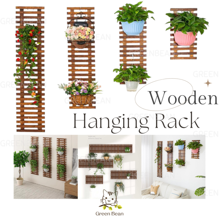 [SG SELLER] Wooden Hanging Plant Rack Wall Mount Planter Stand Frame ...