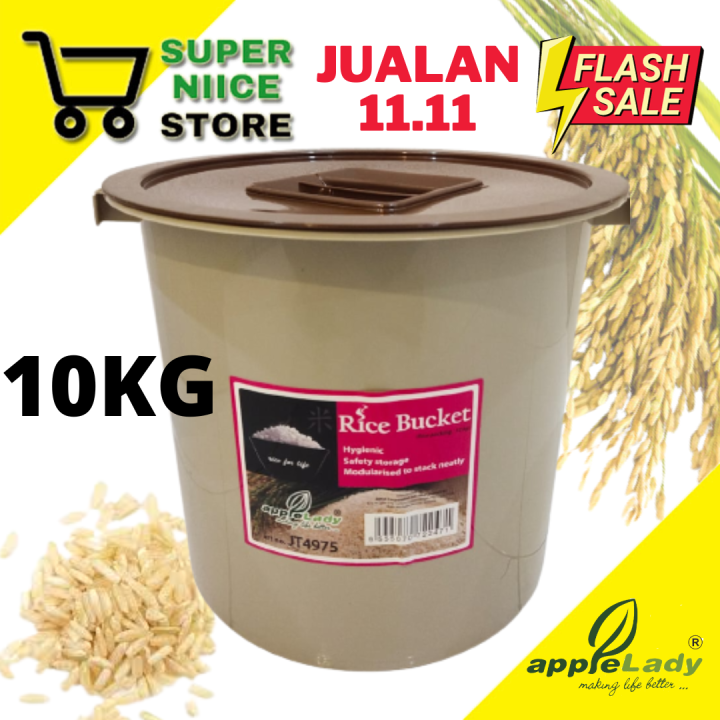 Rice bucket container round storage 10kg Tong simpan beras ketat angin ...