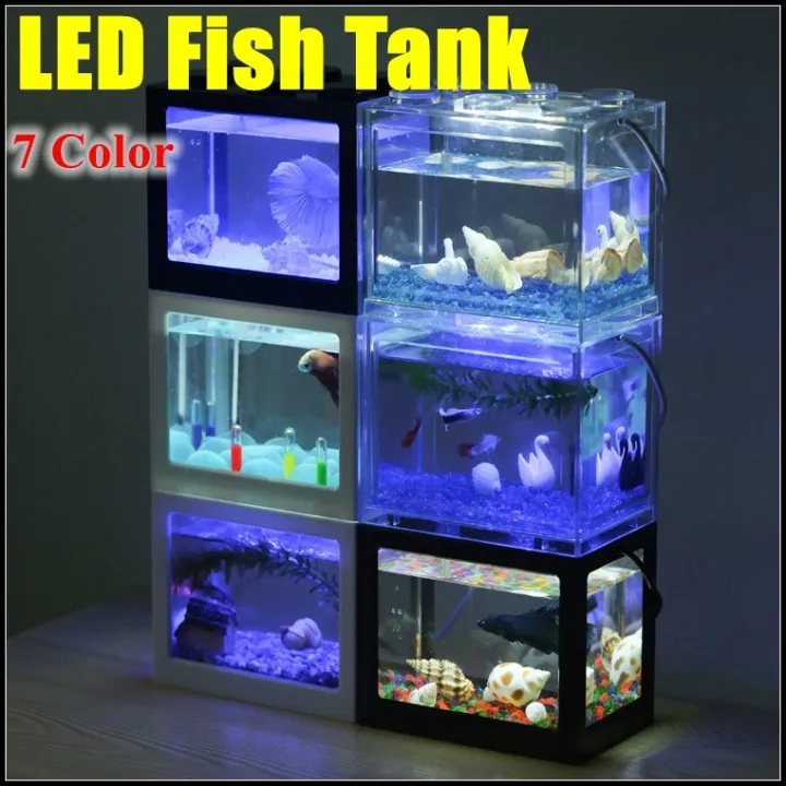 LED Betta fish Tank Mini Aquarium Fighting Cylinder Rumble USB LED ...