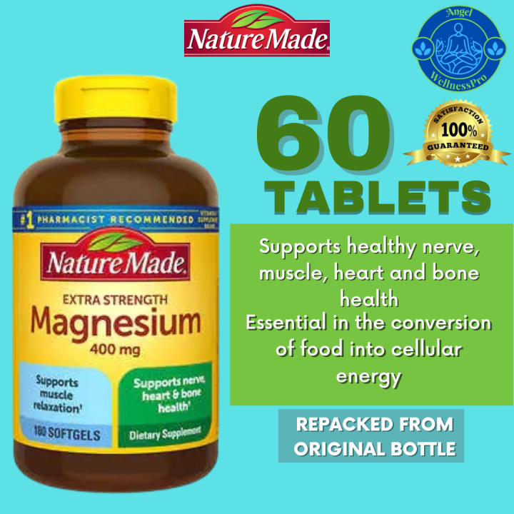 Nature Made Extra Strength Magnesium 400 mg- 60 Tablets- AUTHENTIC ...
