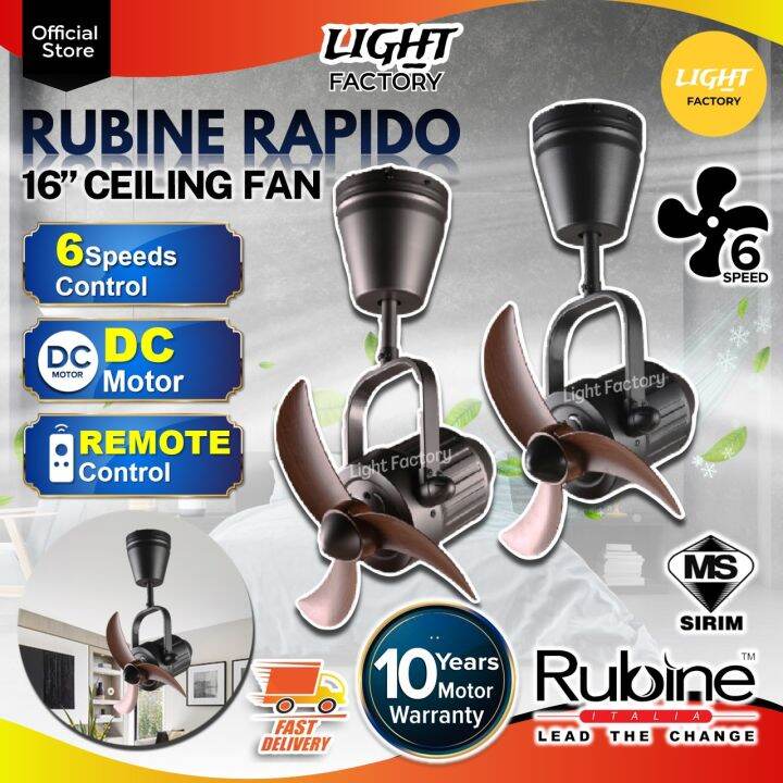 RUBINE RAPIDO Series 16" 3 Blades DC Oscillation Fan 6 Speed Remote ...