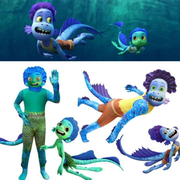 Boys Sea Monster Cosplay Fish Monster Suit Fancy Luca Jumpsuit Cartoon ...