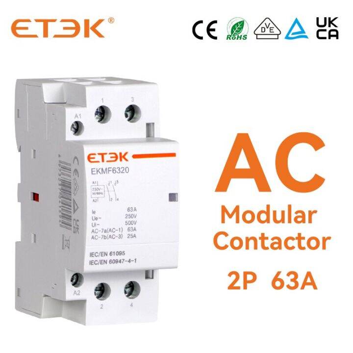ETEK Household AC Modular Contactor 220v Single Phase 2P 63A 2NO Coil Din Rail Type EKMF-6320 ...