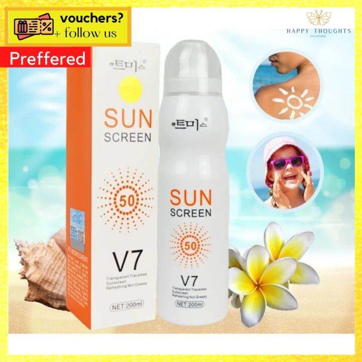 COD V7 Korean Sunscreen SPF50 Non Greasy Whitening Spray and Lotion for ...