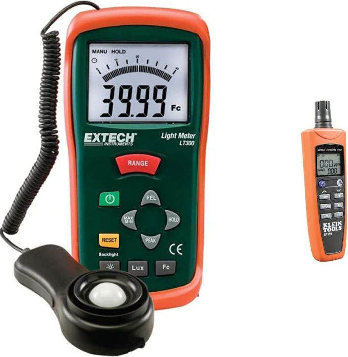 Extech LT300 Light Meter & Klein Tools ET110 CO Meter, Carbon Monoxide ...