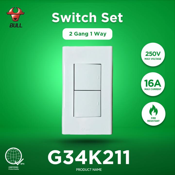 BULL 2 Gang 1 Way Switch Set G34K211 | Lazada PH