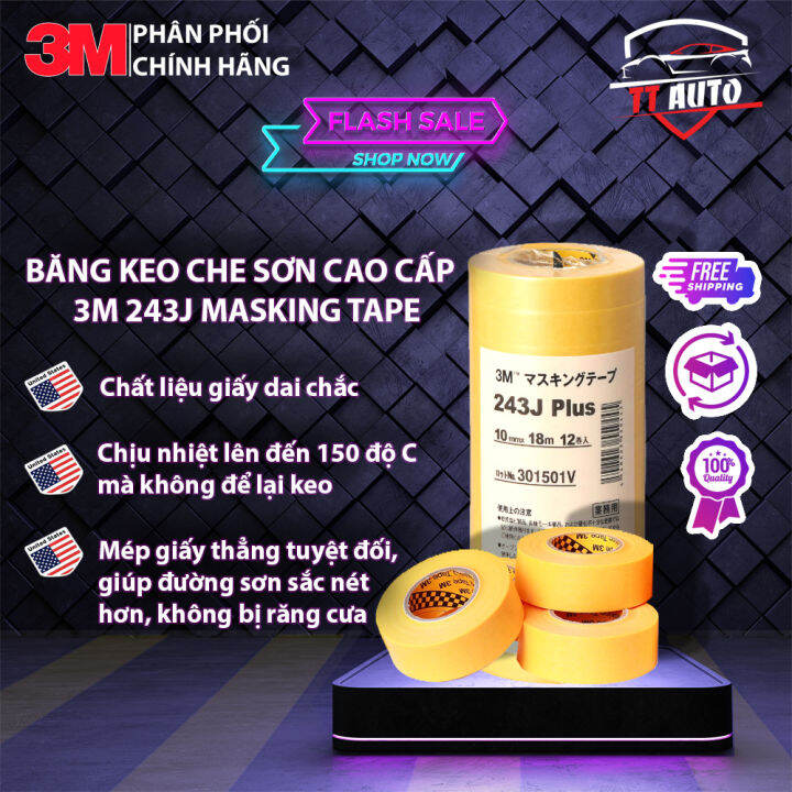 [HCM] Băng keo giấy che sơn cao cấp 3M 243J Masking Tape, 10mmx18m và 20mm x18m | Lazada.vn