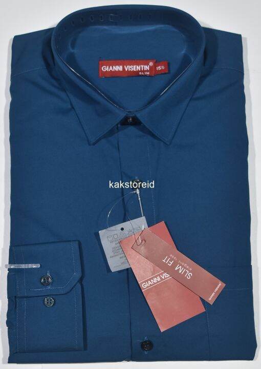 GIANNI VISENTIN Kemeja Pria Formal Lengan Panjang Teal Tua Slimfit GVS ...