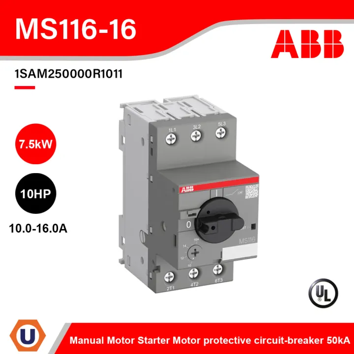 ABB - MS116-16 Manual Motor Starter Motor Protective Circuit-Breaker 10-16A, 50kA ...