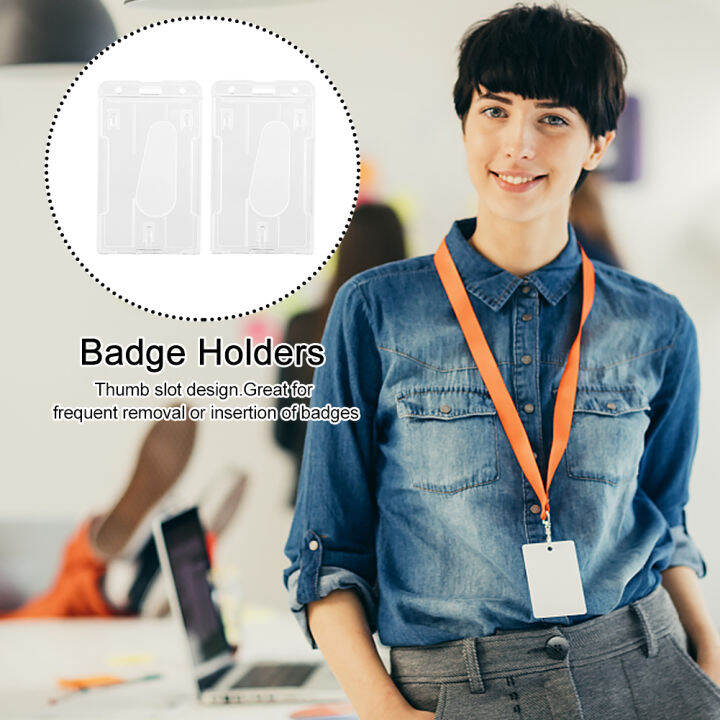 2pcs Clear PC ID Card Anti Lost Office Durable School Badge Holder ...