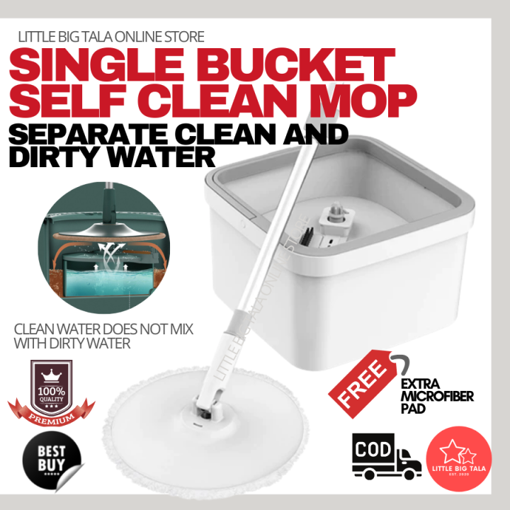 Separate Clean and Dirty Water Mop, Single Bucket 360 Self Clean and ...