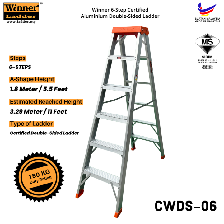 Winner 06-Step Certified Aluminium Double-Sided Ladder (SIRIM) | Lazada