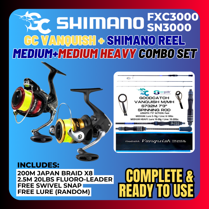 7ft 3in M/MH GoodCatch GC Vanquish Rod + Shimano FX or Sienna Medium Heavy Fishing Casting Combo ...