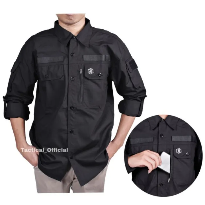 Kemeja Tactical Lapangan Pria Lengan Panjang Hexagon Hitam Terbaru ...