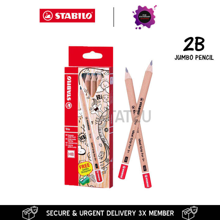 Stabilo Trio Jumbo Pencil 6's Pencil + 1 Sharpener - Box | Lazada