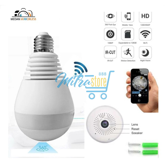 IP Camera CCTV Bulb WiFi Panoramic V380 Lampu Bohlam VR Spy CM 95553 ...