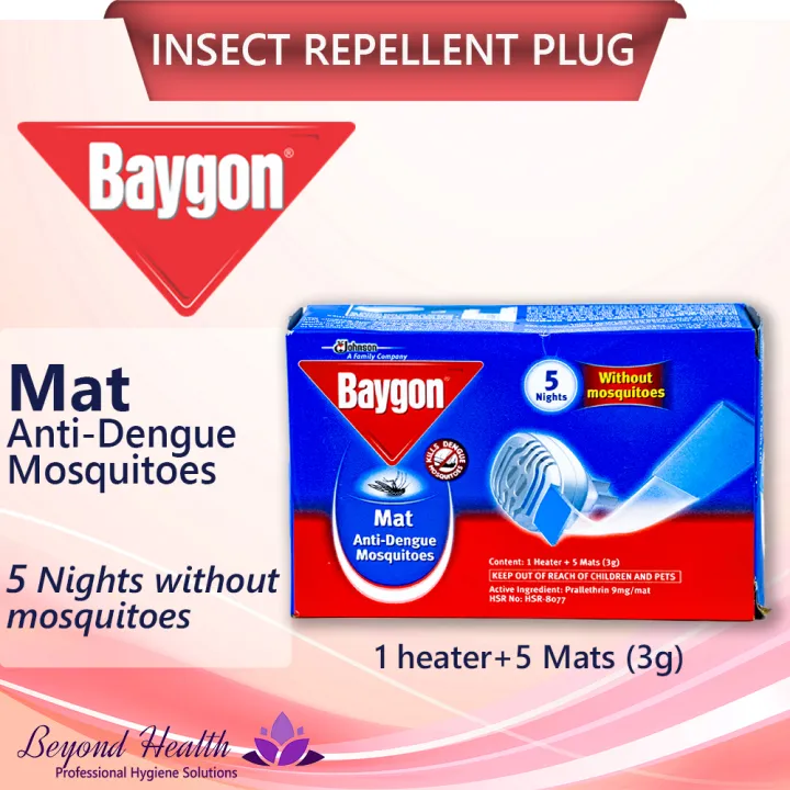 Baygon Mat Anti-Dengue Mosquitoes [1x Heater+5x mats(3g)] 5 Nights ...