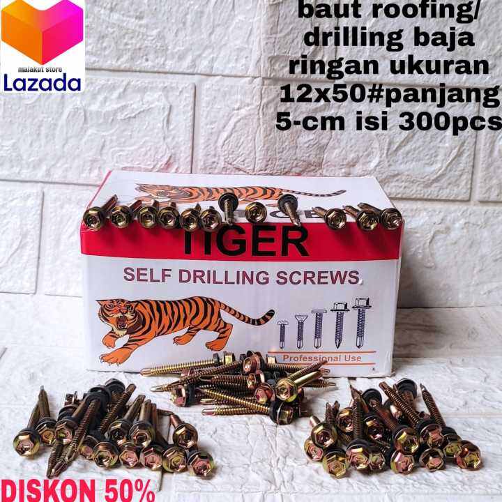 baut baja ringan roofing/drilling 12x50 panjang 5cm isi 300pcs baut ...