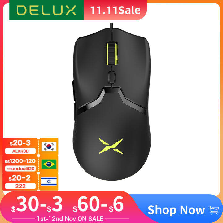 Delux M800 RGB Wired Gaming Mouse 12400-16000 DPI 58g Lightweight ...
