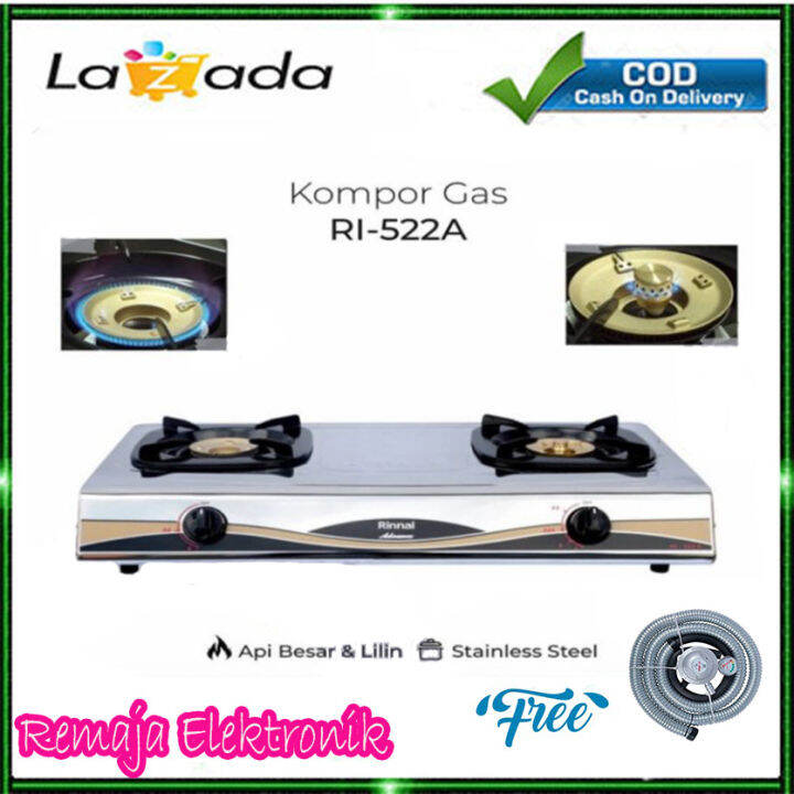 RINNAI Kompor Gas Rinnai RI-522A FREE selang regulator kompor Stainless bergaransi | Lazada ...