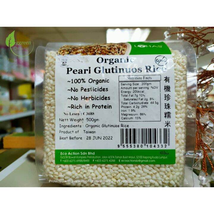 LOHAS Organic Pearl Glutinuos Rice (500gm)] | Lazada
