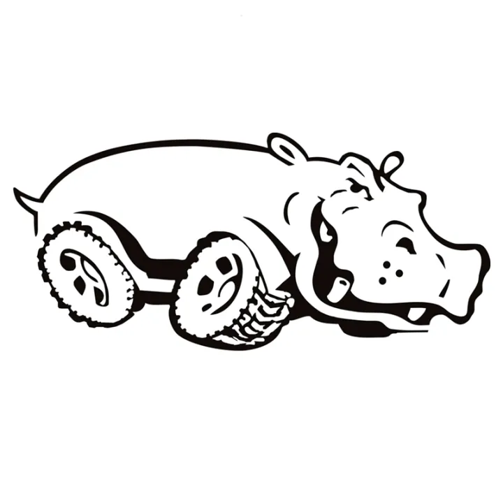 【cw】 Personality Fashion Hippo on Wheels Die cut Vinyl Decal Car ...