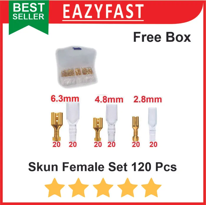 Skun Kabel Gepeng Female Set 120 Sekun Terminal Pin Kuningan Cover ...