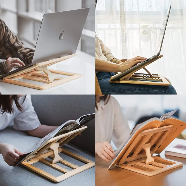Wooden Laptop Stand Foldable Wooden Laptop Riser Adjustable Computer ...