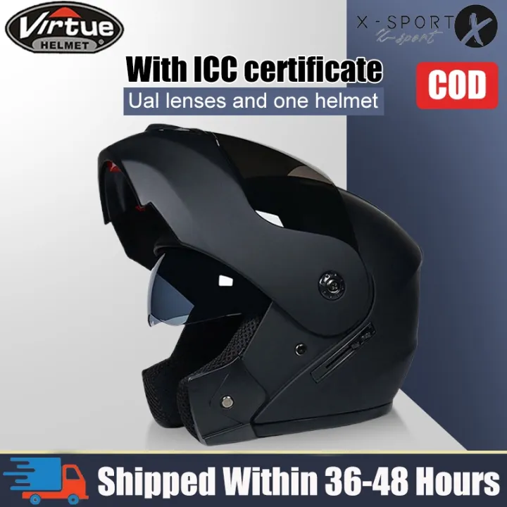 Virtue Motorcycle Helmet Full Face Helmet Double Visor Flip With ICC Modular Racing Helmet ...