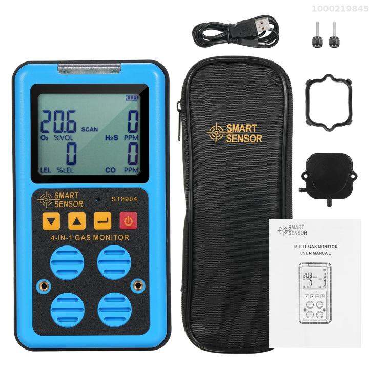 SMART SENSOR 4 in 1 Gas Monitor Rechargeable Portable Gas Detector H₂S ...