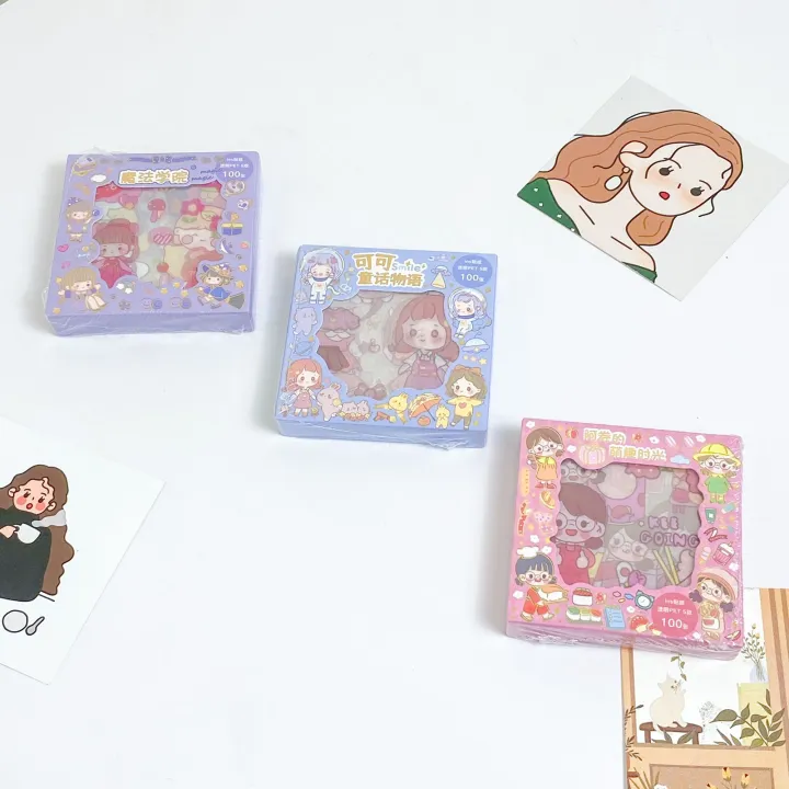 TERBARU MINI BOX STICKER KARTUN CEWE LUCU UNIK TERMURAH 1 BOX ISI 100 ...