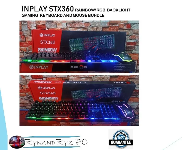 RGB INPLAY STX360 Rainbow Backlit Gaming Keyboard and Mouse (USB) PC ...
