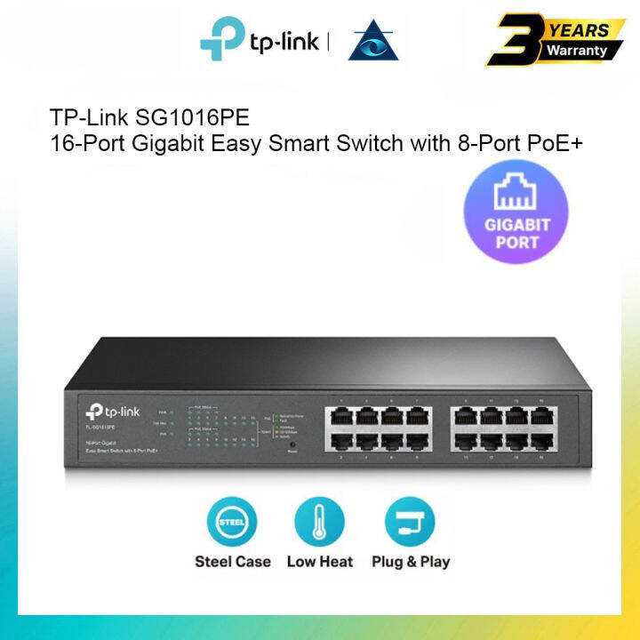 TP-Link TL-SG1016PE 16-Port Gigabit Easy Smart Switch with 8-Port PoE+ ...