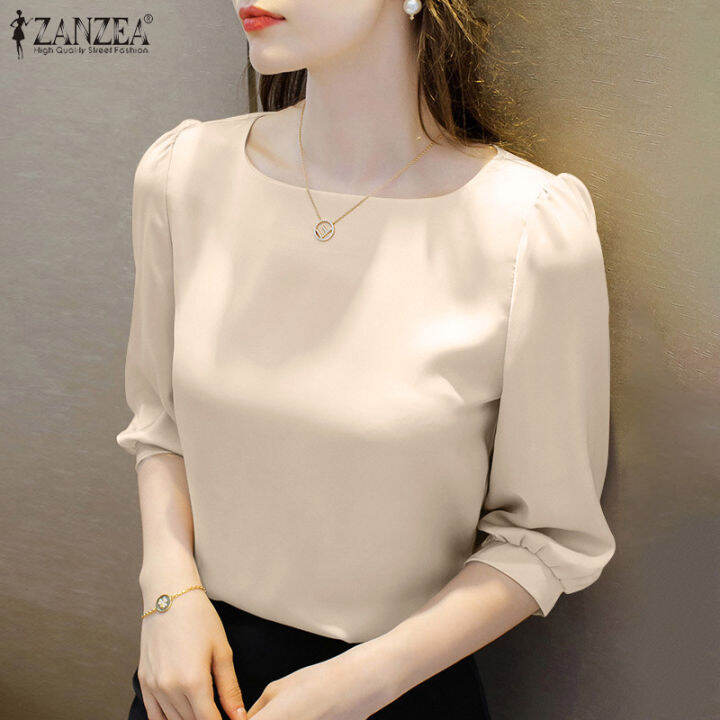 [Free Shipping] ZANZEA Womens Formal Short Sleeve Plain T Shirts Satin ...