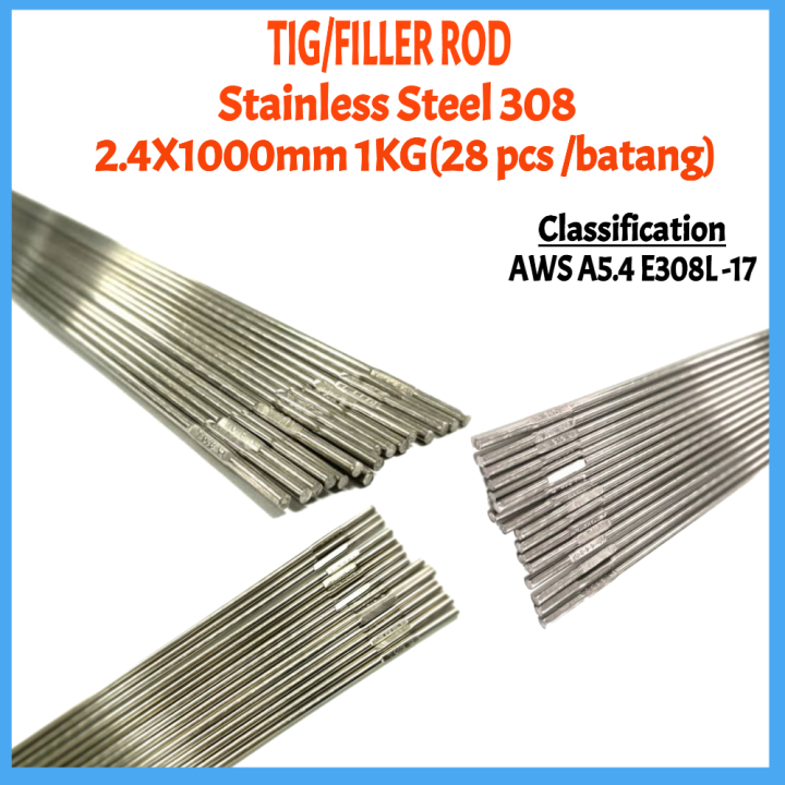 TIG WELDING ROD/FILLER 308 STAINLESS STEEL 2.4 X1000MM 1KG (28 PCS ...