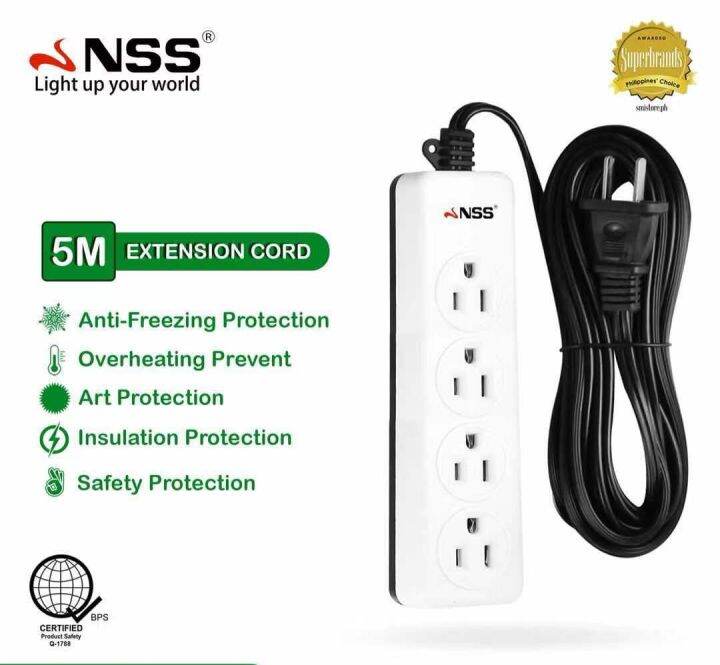 5 Meters Extension Cord 4 Adoptor 4 Gangs/4 Sockets Heavy Duty 250V ...