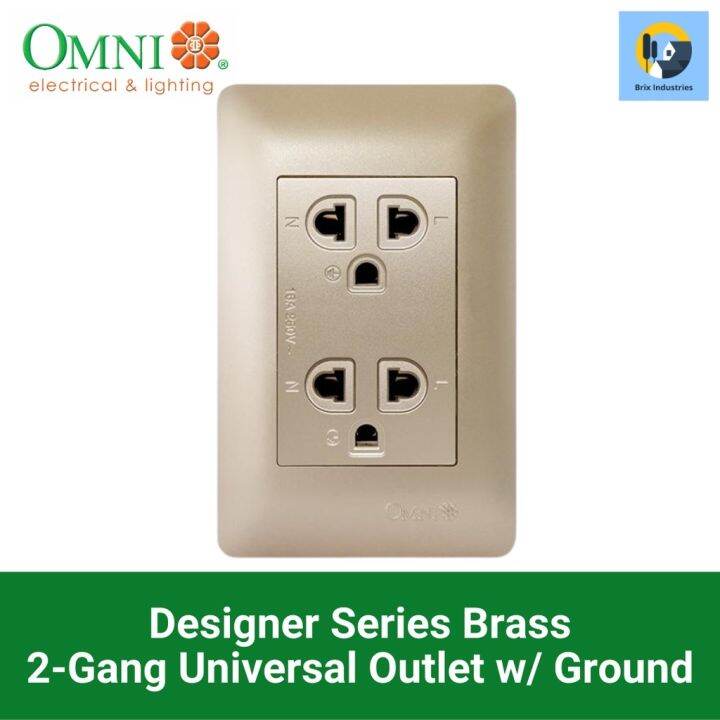 Omni Brass Designer Series 2 Gang Universal Outlet with Ground Set DP3 ...