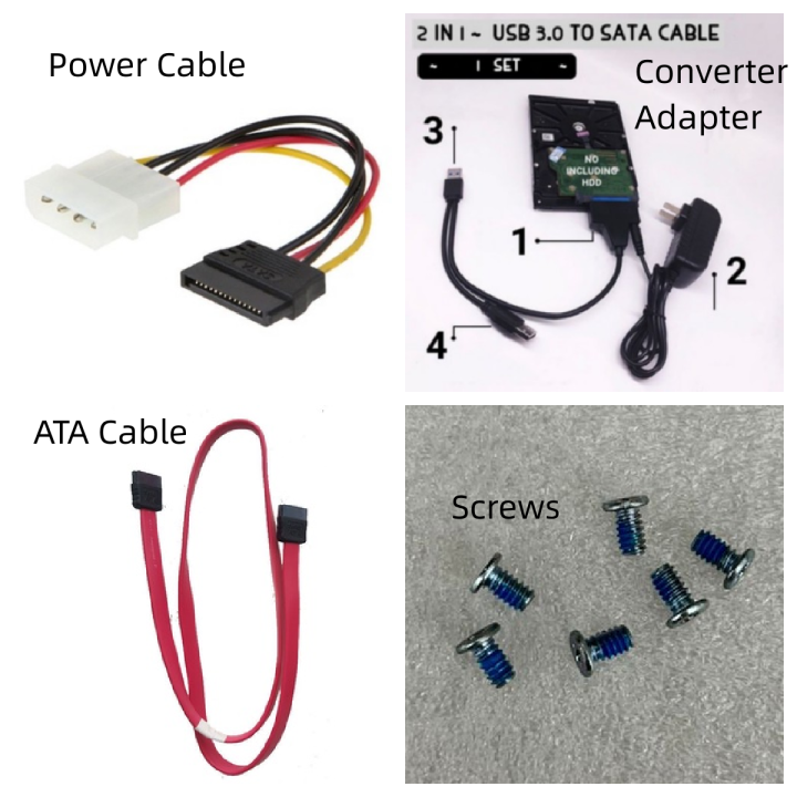 Hard Disk Cable , Converter Adapters , Screws , Power Cable , ATA Cable ...