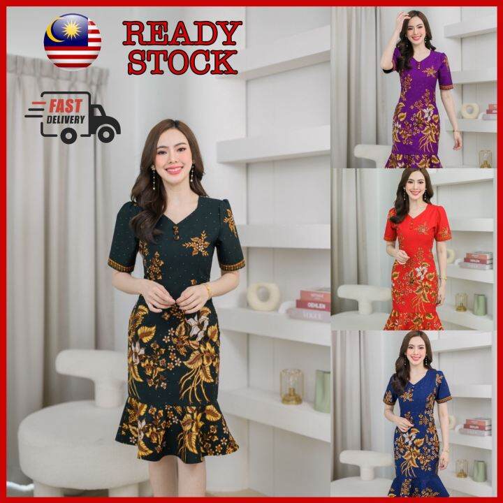 Fishtail V-neck batik dress | Lazada