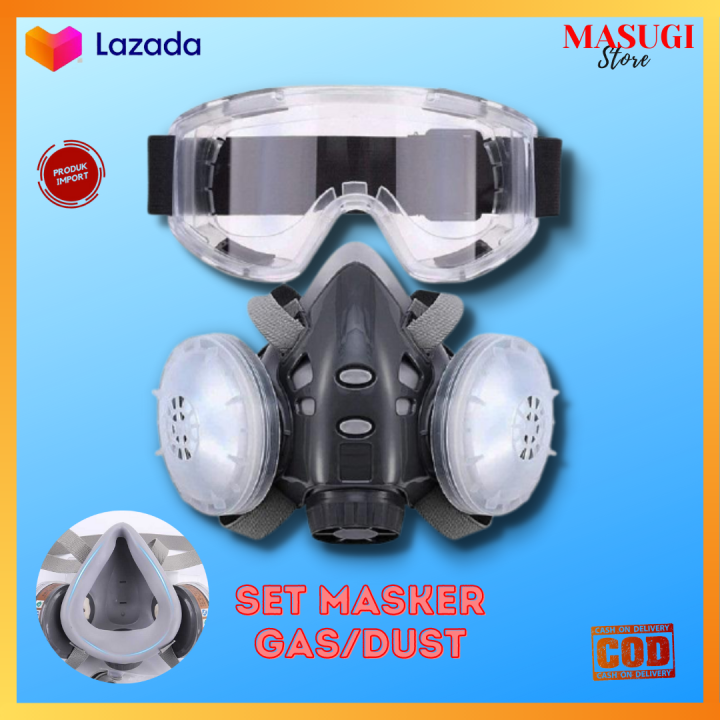 Masker Gas Kacamata Safety Kerja Laboratorium Respirator Anti-Dust ...
