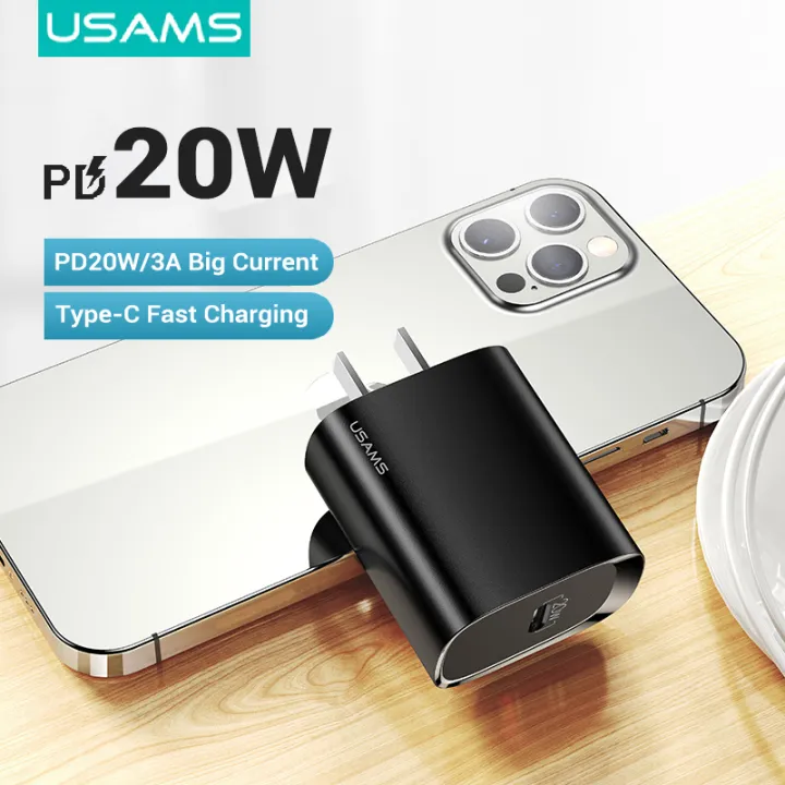 USAMS PD20W Type-cPD Fast Charger USB C 2Pin Plug for i-Phone 13 12 Pro ...