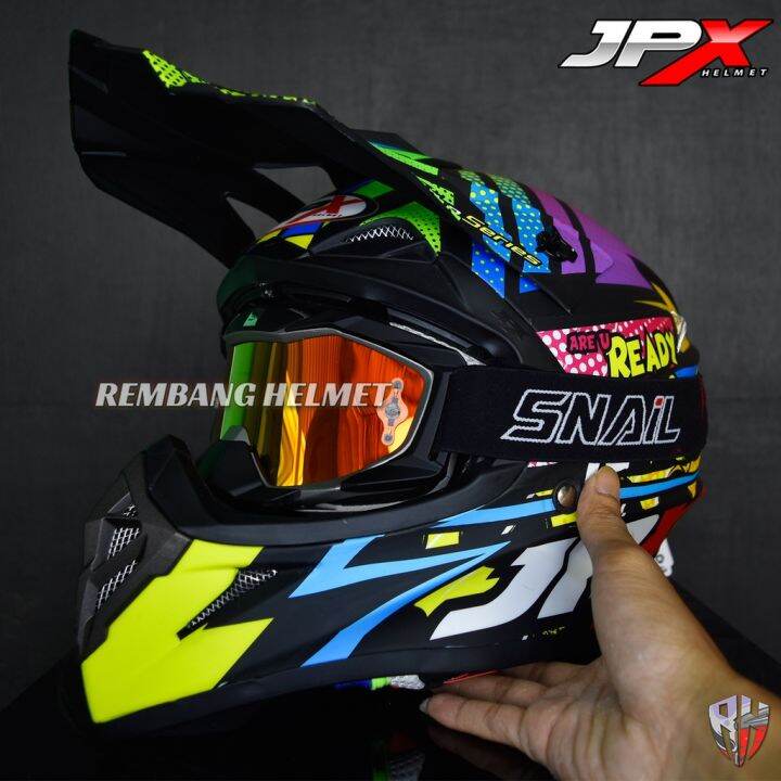 HELM JPX CROSS FOX1 X10 SUPER BLACK GLOSY PAKET GANTENG GOOGLE SNAIL ...