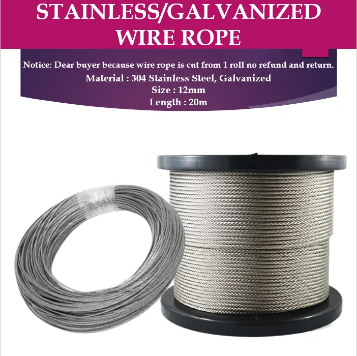 12mm 20 Meters Dia 304 Stainless Steel Wire Rope Cable Clip Silver Marine Cable Wire Rope ...