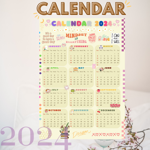 2024 - 2023 Cute Calendar Single Page Best for Room, Office, Home Décor ...