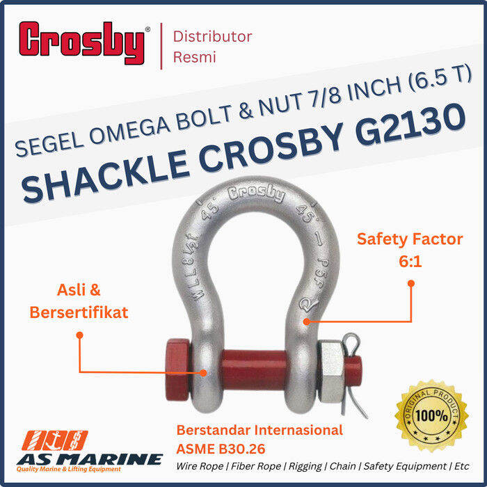 Bow Shackle / Segel Omega G2130 Bolt & Nut 7/8 Inch 6.5 Ton Safety ...