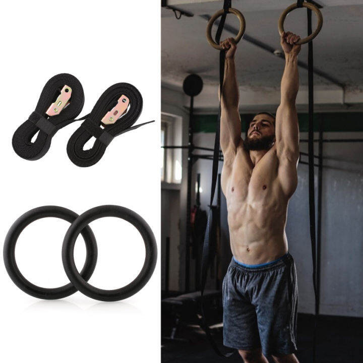 1Pair Gymnastic Rings Pull-Up Fitness Gym Rings with Adjustable Straps ...