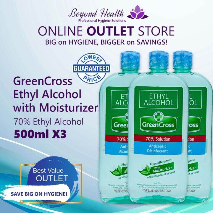 [3X Pack] GreenCross 70% Ethyl Alcohol with Moisturizers [500ML] Green ...