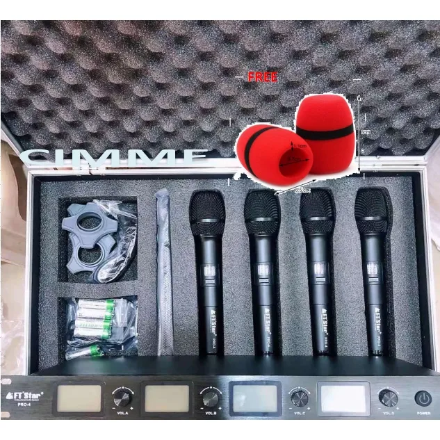 Wireless Microphone System 4Channel UHF Cordless Mic Set With Hard case ...